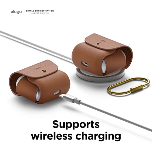 elago Leather Case Compatible with AirPods 3 Case - Compatible with AirPods 3rd Generation Case, Natural Cowhide Leather Case Cover with Brass Ring Holder, Supports Wireless Charging [Brown]