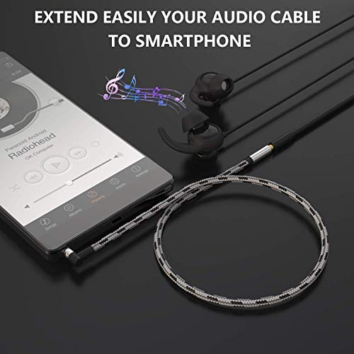 Headphone Extension Cable - SNANSHI Right Angle 3.5mm Extension Nylon Braided Aux Extension Cable 3.5mm Audio Cable Extension Male to Female 3.5 mm Audio Cable - 8 Feet