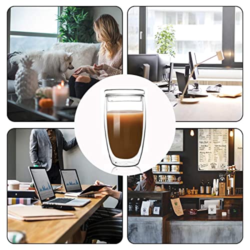 ZHMTang 1 Piece of Double-walled Borosilicate Glass Mug Tumbler for Coffee, Milk, Tea (15 Oz Glass lid)