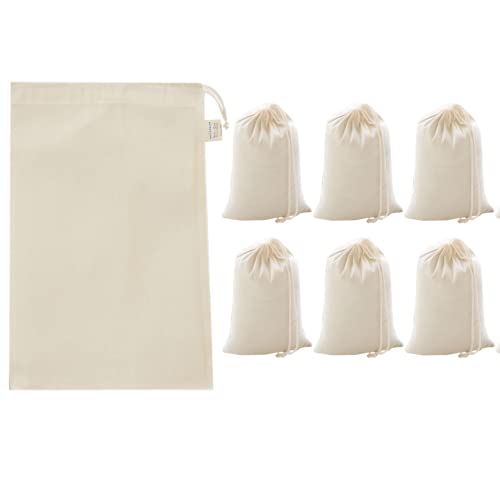 WHITEWRAP Reusable Produce Bags with Drawstrings | 9"x12" Medium |6-Pack |Eco Friendly Bags, Food Storage, Natural Cotton, Biodegradable Fabric Bags, Snack Bags, Cloth Bags, Gift Bag for Halloween