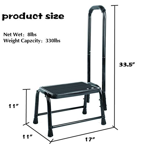 Leekpai Step Stool with Handle for Adults,Seniors Heavy Duty Holds 330 lbs.Stepping Stool for Elderly Adults, Attractive Black for Kitchen