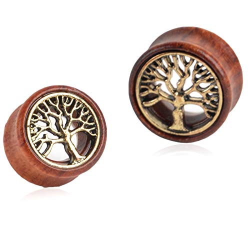Oasis Plus Tree of Life Organic Wood Flesh Tunnels Double Flared Ear Stretcher Saddle Plugs Gauge 16mm 5/8"
