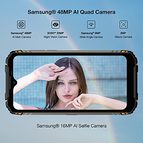 DOOGEE Rugged Phone Unlocked S96 Pro 8GB+128GB Infrared Night Vision Helio G90 Octa Core Waterproof Android Phone, 48MP+20MP, 6.22" + Global 4G LTE GSM AT&T T-Mobile Dual SIM Phone 6350mAh(Orange)