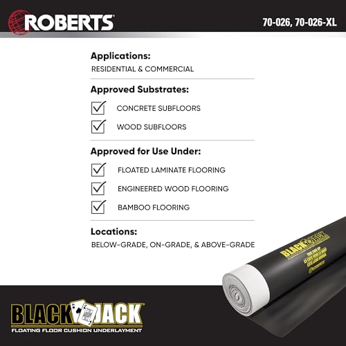 ROBERTS Black Jack Underlayment - 600 sq. ft. Roll - 43" x 167.5' x 2.5 mm