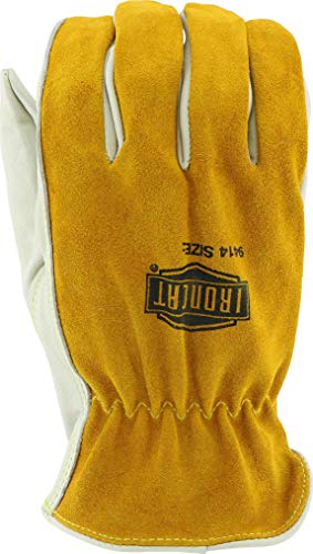 IRONCAT 9414 Premium Split Cowhide Gloves –Tan/Gray, XXX-Large, Grain Leather Driver Work Gloves w/ Keystone Thumb, 2 Count (Pack of 1)