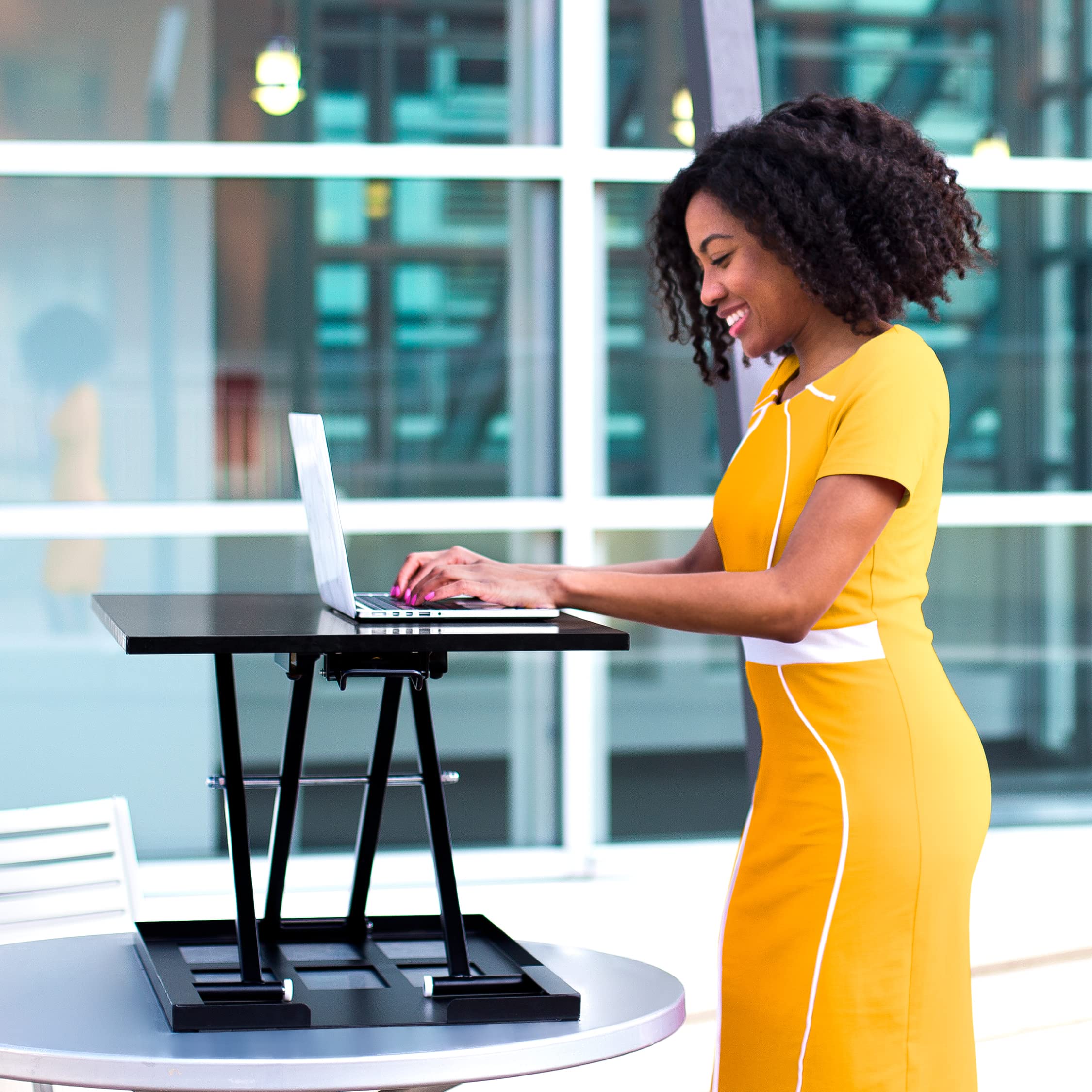 Stand Steady X-Elite Pro, Ergonomic Adjustable Height Standing Desk Converter for Home or Office, Easy Lift Sit to Stand Laptop Desk Riser for Laptop and Computer Monitor (Black, 28in x 20in)