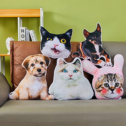 VEELU Custom Pet Pillows with Photo, Personalized Pet Photo Pillows, 3D Printing Dog Cat Shaped Pillow for Pet Lover Gifts Bedding Decoration Birthday Thanksgiving Christmas Height 12 Inch