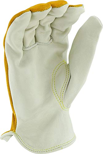 IRONCAT 9414 Premium Split Cowhide Gloves –Tan/Gray, XXX-Large, Grain Leather Driver Work Gloves w/ Keystone Thumb, 2 Count (Pack of 1)