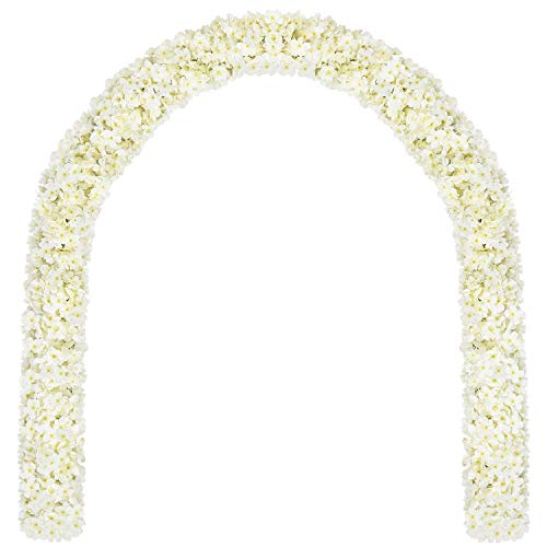 Artflower 2 Pack Artificial Cherry Blossom Garland Hanging Vine Silk Garland Silk Artificial Flower Faux Sakura Garland for Wedding Garden Arch Wall Home Party Decor(White)