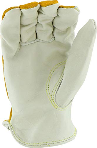 IRONCAT 9414 Premium Split Cowhide Gloves –Tan/Gray, XXX-Large, Grain Leather Driver Work Gloves w/ Keystone Thumb, 2 Count (Pack of 1)