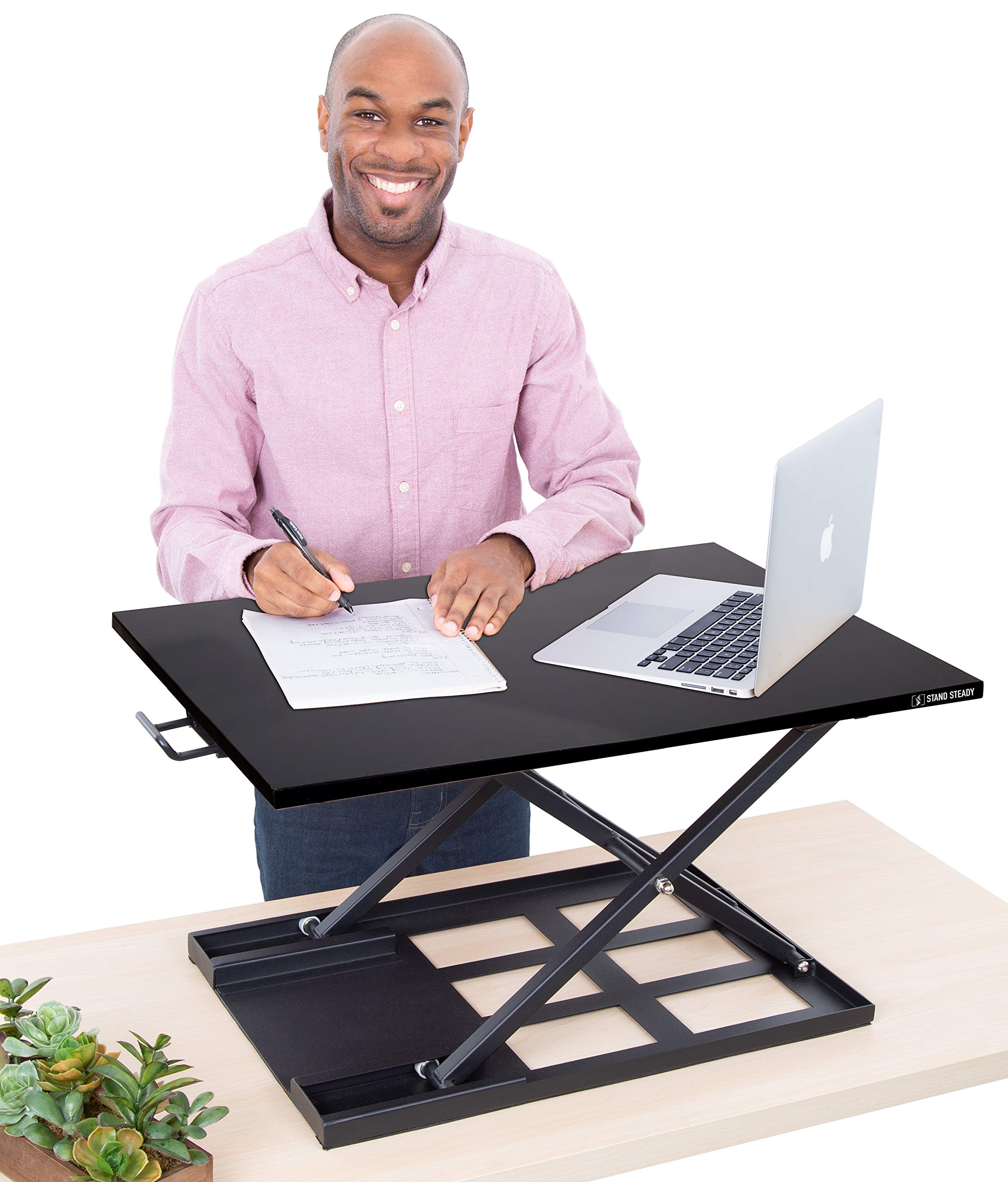 Stand Steady X-Elite Pro, Ergonomic Adjustable Height Standing Desk Converter for Home or Office, Easy Lift Sit to Stand Laptop Desk Riser for Laptop and Computer Monitor (Black, 28in x 20in)