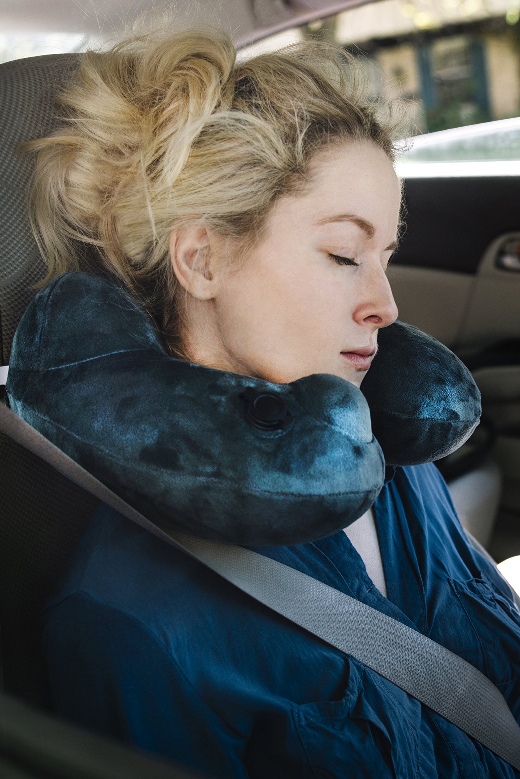AirComfy Daydreamer Travel Neck Pillow - Self-Inflatable Pillow with Luxuriously Soft Washable Cover and Packsack - Compact and Lightweight Support for Sleeping and Traveling in Airplanes