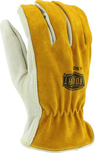 IRONCAT 9414 Premium Split Cowhide Gloves –Tan/Gray, XXX-Large, Grain Leather Driver Work Gloves w/ Keystone Thumb, 2 Count (Pack of 1)