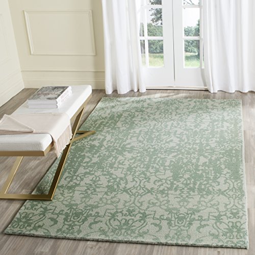 SAFAVIEH Restoration Vintage Collection Area Rug - 8' x 10', Grey & Turquoise, Handmade Distressed Wool, Ideal for High Traffic Areas in Living Room, Bedroom (RVT101C)