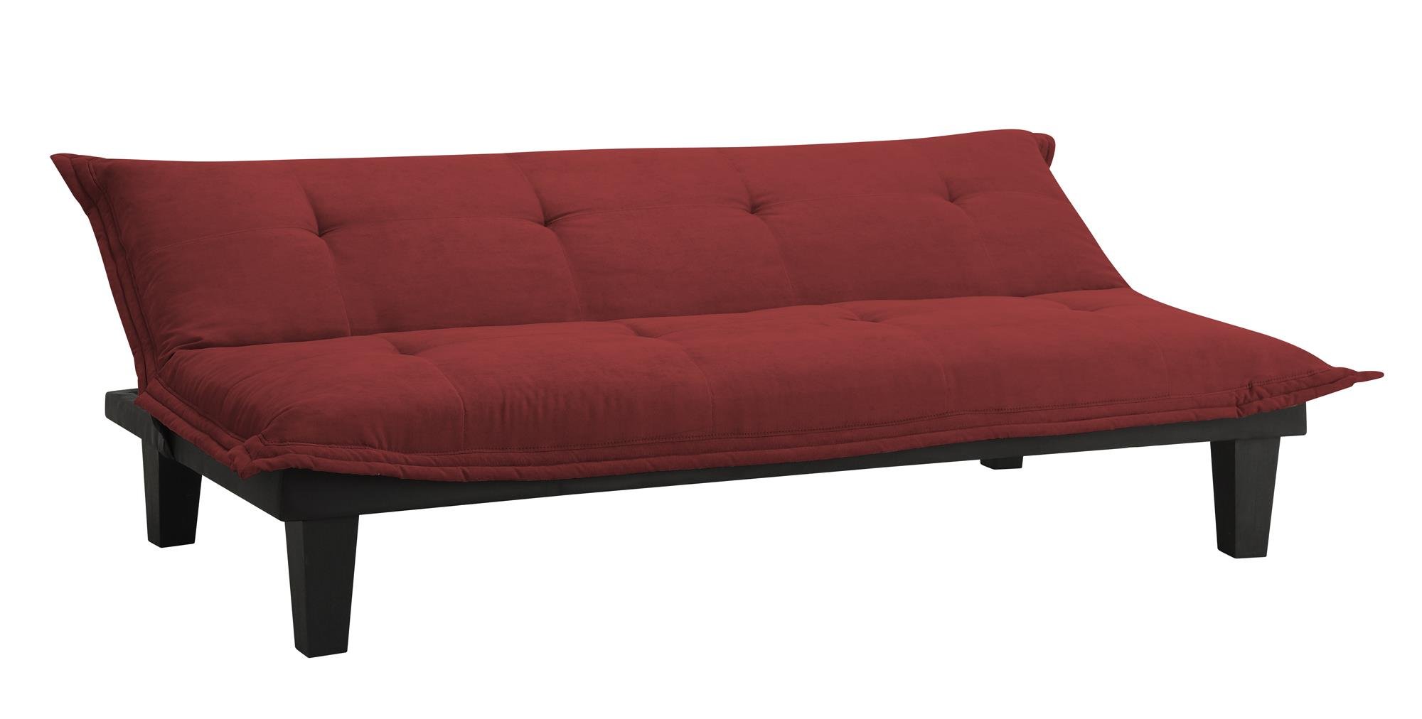 DHP Lodge Convertible Futon Couch Bed with Microfiber Upholstery and Wood Legs, Red