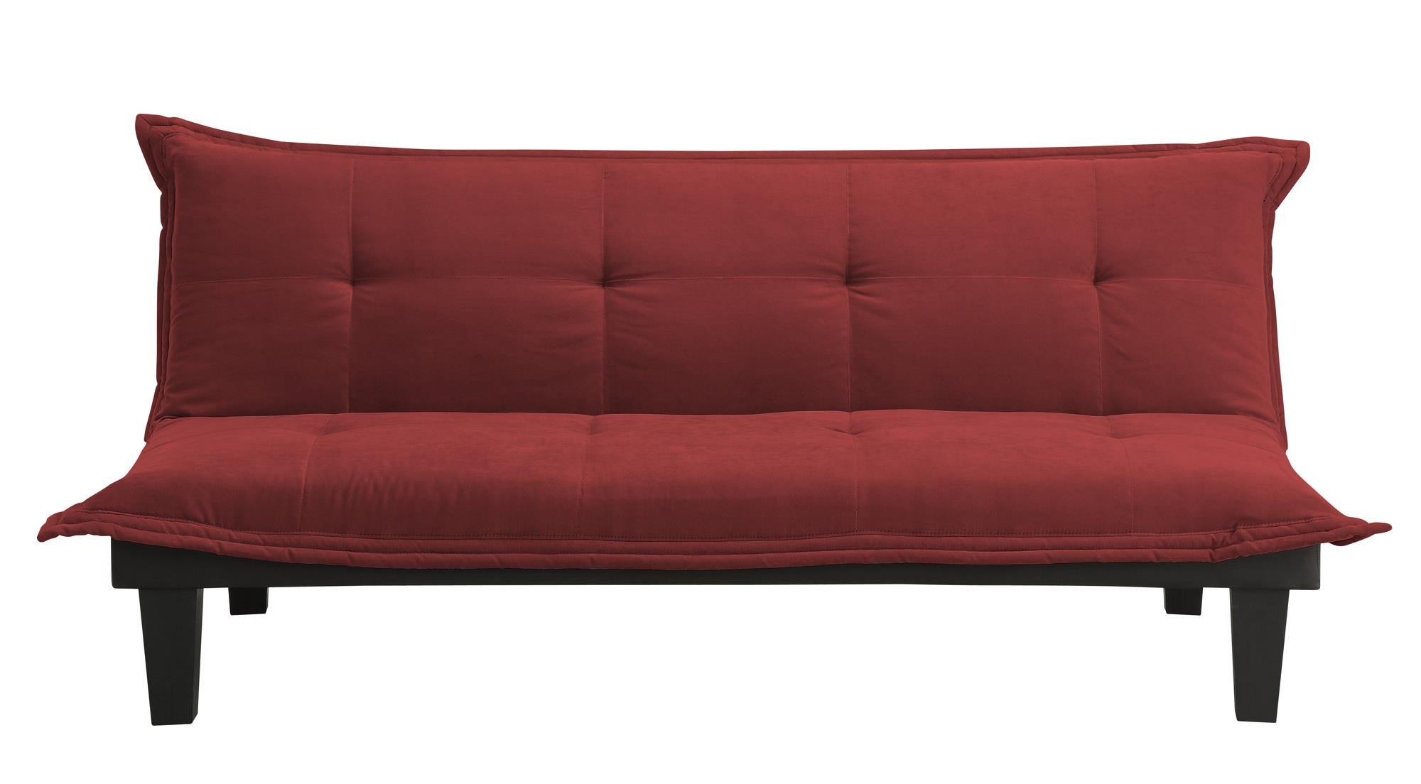 DHP Lodge Convertible Futon Couch Bed with Microfiber Upholstery and Wood Legs, Red