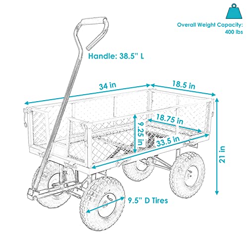 Sunnydaze Utility Cart with Removable Folding Sides, 400 Pound Weight Capacity