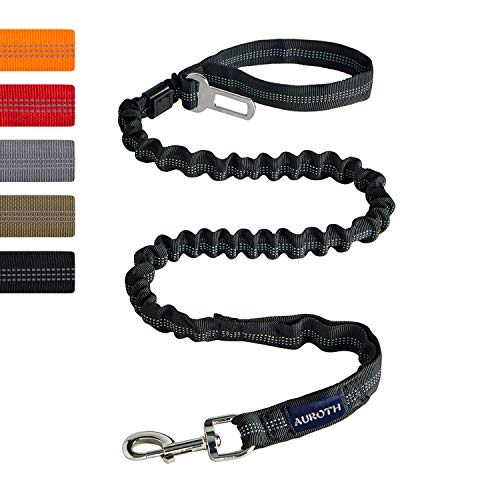 AUROTH Dog Leash Large Dogs, Heavy Duty Dog Leash Bungee, No Pull Dog Leash for Shock Absorption, Black Dog Training Leashes for Medium Large Breed Dogs 6FT, 2 Padded Handles