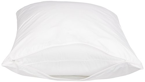 Amazon Basics Standard Pillowcase with Zipper, 100% Cotton Hypoallergenic, Pillow Protector, White (27 x 21 Inches), Pillows Not Included