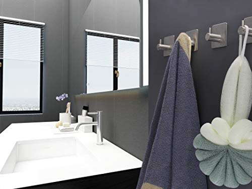 Adhesive Hooks Towel Hooks Wall Hooks Heavy Duty Stainless Steel Hooks Door Hooks Bathroom Hooks for Hanging Coat, Hat,Bath Towel-Bathroom and Bedroom or Kitchen 4-Packs