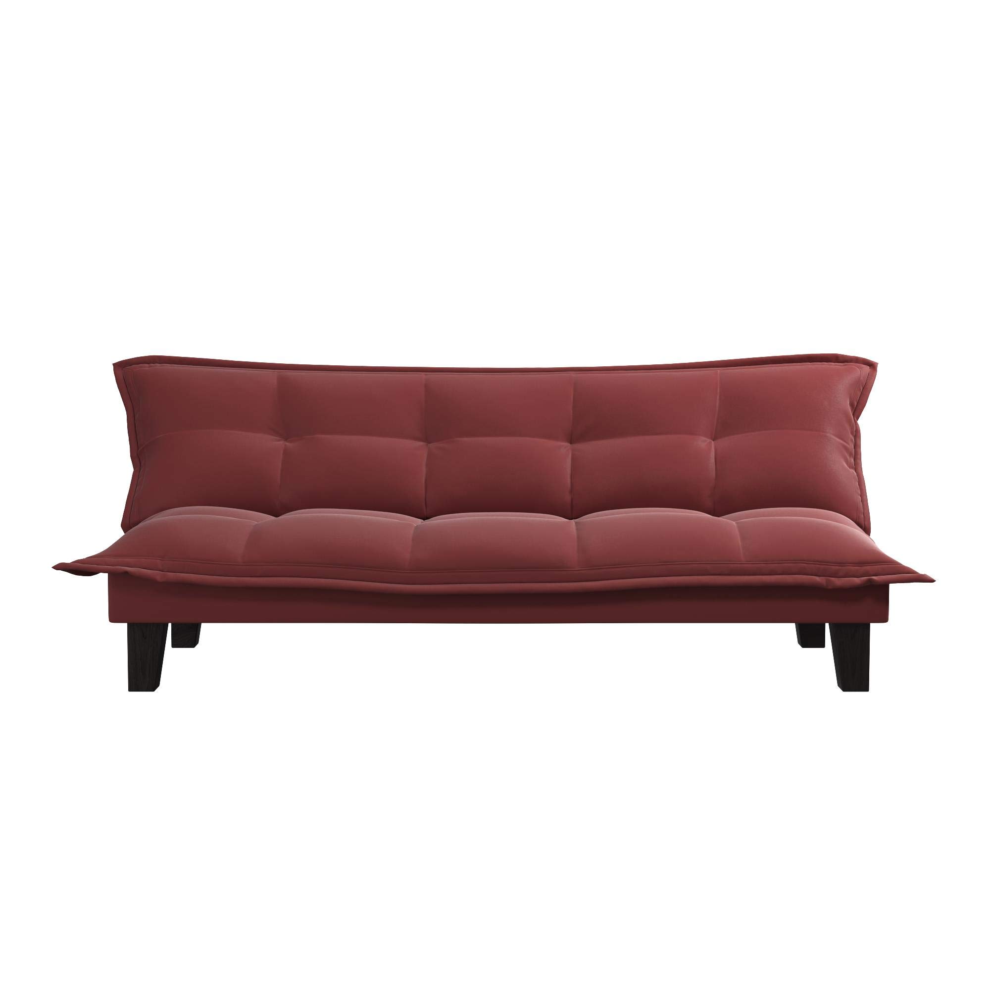 DHP Lodge Convertible Futon Couch Bed with Microfiber Upholstery and Wood Legs, Red