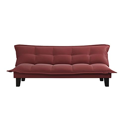DHP Lodge Convertible Futon Couch Bed with Microfiber Upholstery and Wood Legs, Red