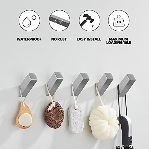 Modern Towel Hooks Stainless Steel 304 Rope Hooks for Bath Kitchen Bedroom Garage Hotel Wall Mounted (Brushed-2PCS)
