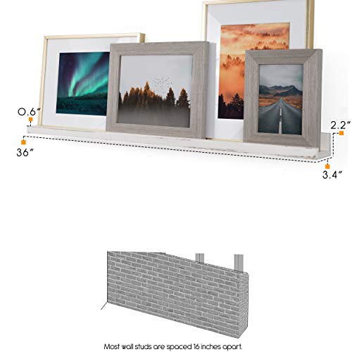 Rustic State Ted Narrow Wall Mount Wood Picture Ledge Photo Frame Display Floating Shelf for Living Room, Kitchen, Bedroom, Bathroom, Office Décor Storage - 36 Inch - Washed White