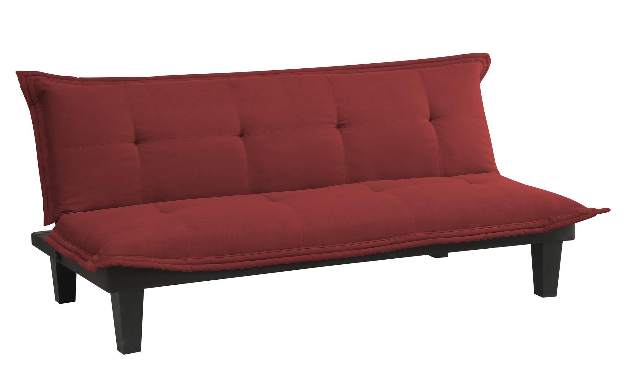 DHP Lodge Convertible Futon Couch Bed with Microfiber Upholstery and Wood Legs, Red
