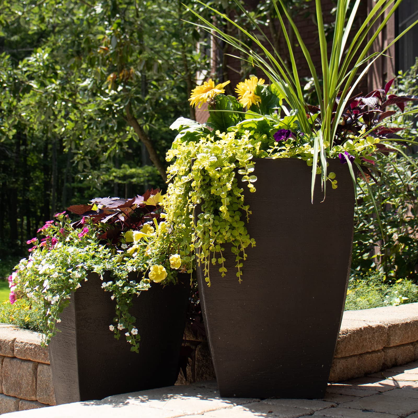 Tusco Products MSQT19BK Modern Square Garden Planter, 19-Inches Tall, Black