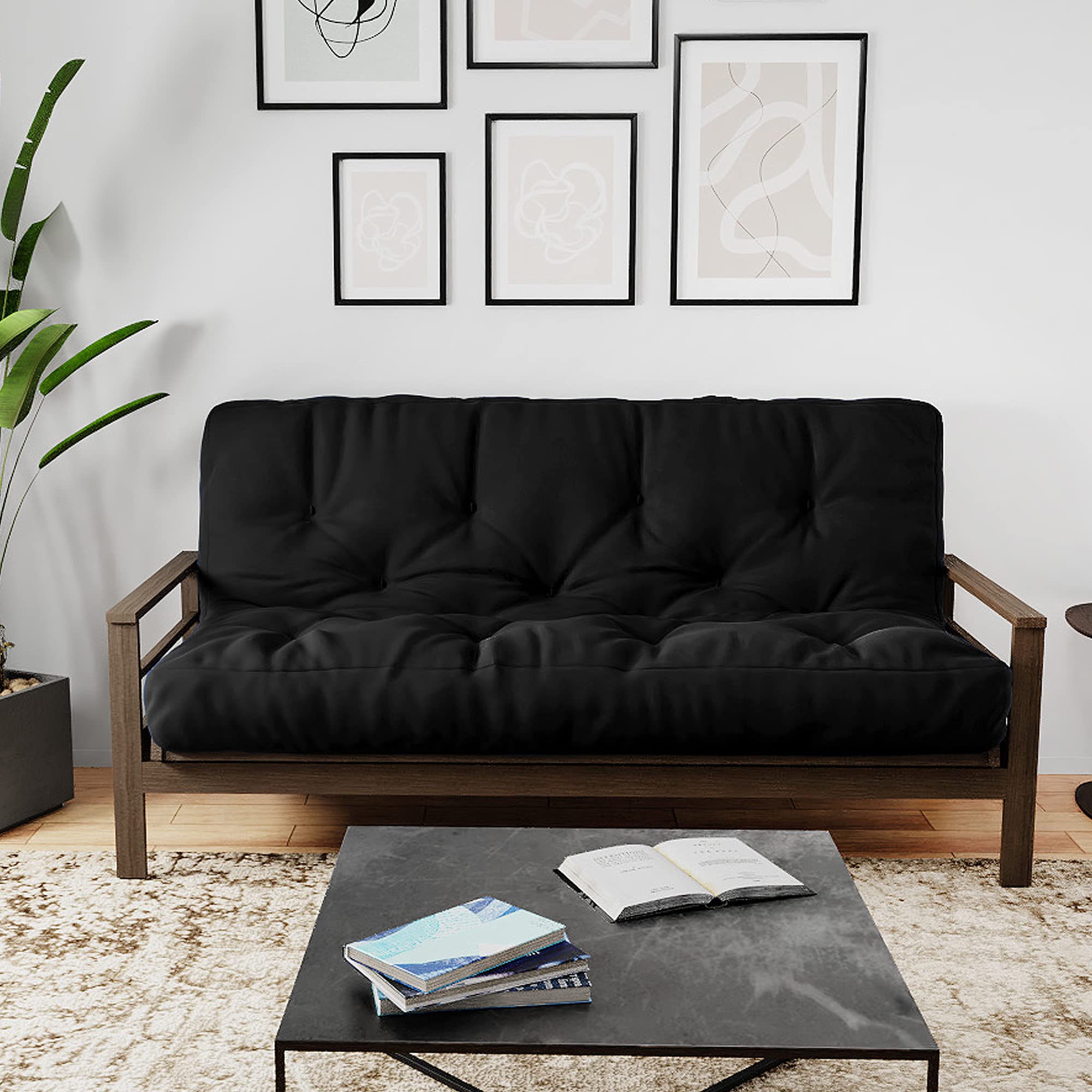Royal Sleep Products by The Futon Factory 8 inch Foam Futon Mattress - Solid Black Fabric - Full Size - CertiPUR Certified Foams - Made in USA - (Frame not Included)