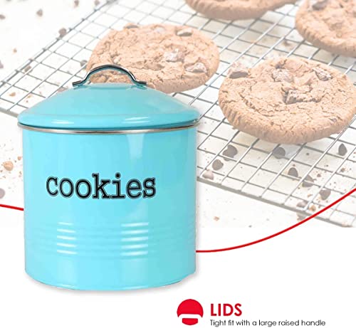 JOEY'Z Vintage Cookie Jar/Candy Jar/Cookie Tin with Airtight Lid Cookie Jars for Kitchen Counter (Turquoise Farmhouse Style)