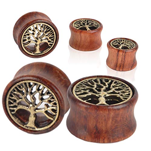 Oasis Plus Tree of Life Organic Wood Flesh Tunnels Double Flared Ear Stretcher Saddle Plugs Gauge 16mm 5/8"