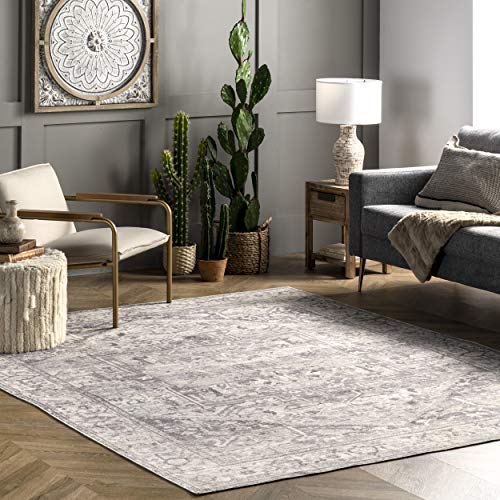 nuLOOM Brielle Machine Washable Vintage Medallion Runner Rug, 2' 6" x 8', Grey