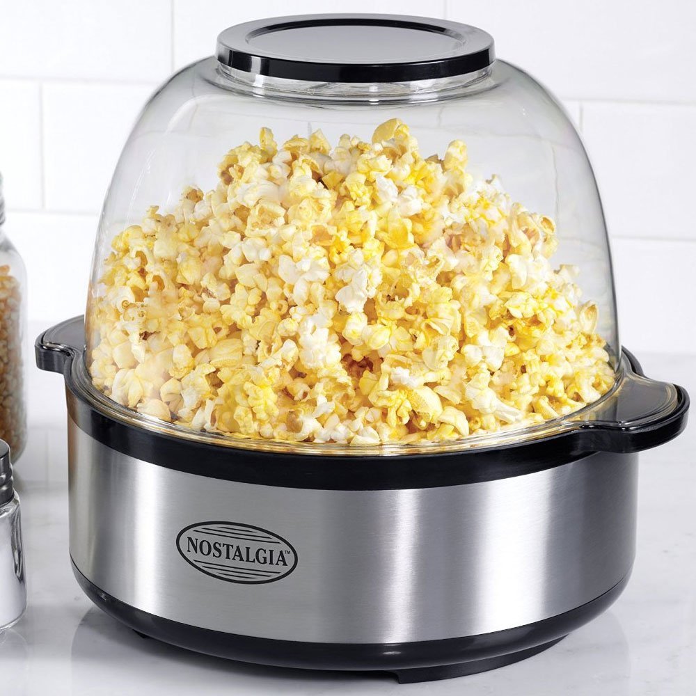 Nostalgia 6-Quart Stirring Popcorn Popper - Quick-Heat Technology - Makes 24 Cups of Popcorn - Includes Kernel Measuring Cup - Perfect for Birthday Parties, Movie Nights, and More - Stainless Original