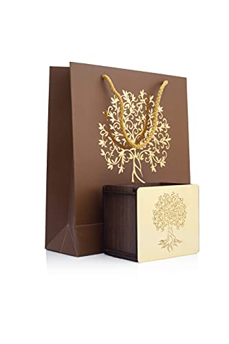 LUCCE Wooden Ring Box for Proposal Slim - Small Engagement Ring Box Wood - Golden Mirror Effect Tree of Life Pattern Rustic Wedding Decorations for Ceremony, Jewelry Box - Wooden Storage Box with Ring Bearer and Perfect for Proposal, Wedding, Ceremony, En