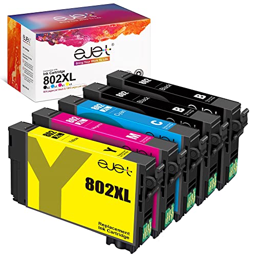 802XL Ink Cartridges Combo Pack Remanufactured Ink Replacement for Epson 802 XL Ink Cartridges Work for Epson Workforce Pro wf-4720 wf-4730 wf-4734 wf-4740 Printer (5 Pack, Black|Cyan|Magenta|Yellow)