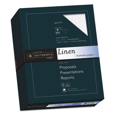 Southworth 25% Cotton Linen Business Pape, 24 lbs, 8-1/2 x 11, 500/Box, FSC - White