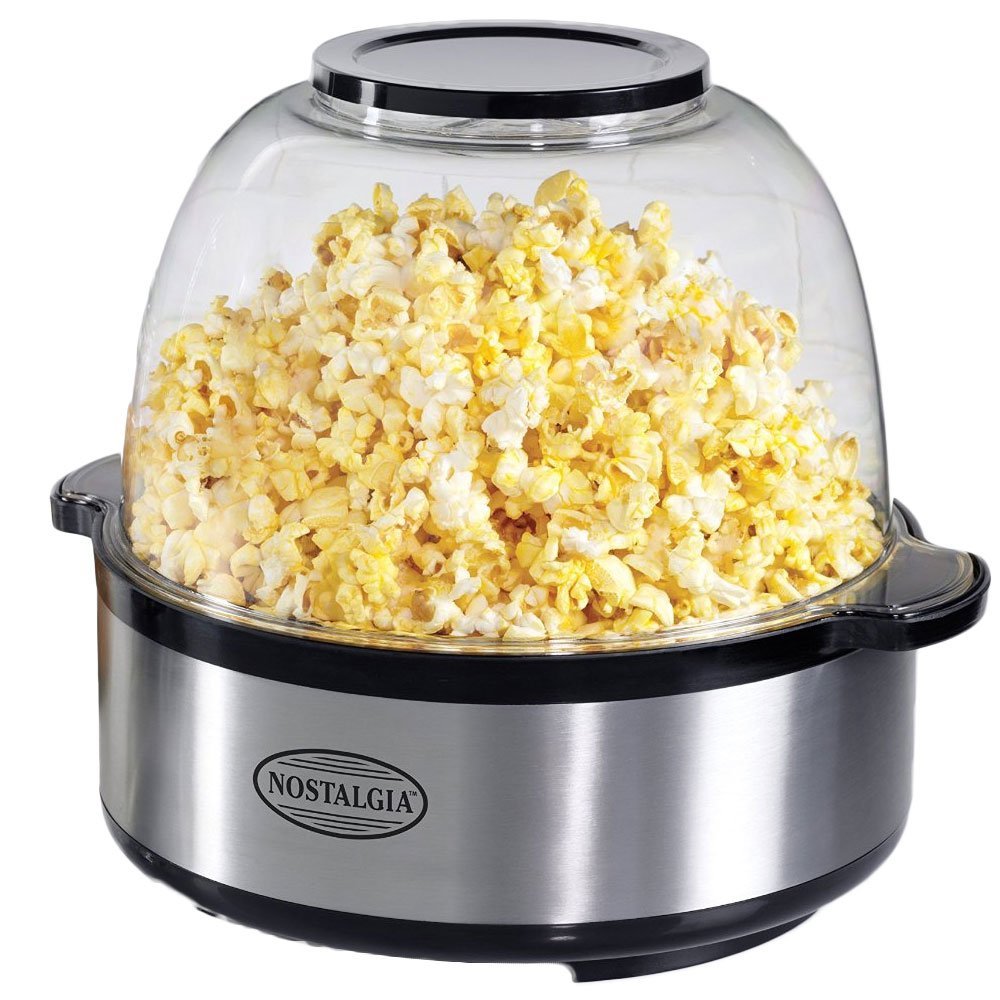 Nostalgia 6-Quart Stirring Popcorn Popper - Quick-Heat Technology - Makes 24 Cups of Popcorn - Includes Kernel Measuring Cup - Perfect for Birthday Parties, Movie Nights, and More - Stainless Original