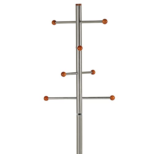 M&T Displays Free Standing 74 Inch Height Coat, Clothes, Hat Hanger Stand with Marble Base, Heavy Duty, Portable, Clothing Organizer Rack, Indoor Bedroom, Entryway, Hall Silver (Maze Cherry)