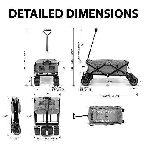 Creative Outdoor Wagon for Kids Push Pull Collapsible Stroller All-Terrain Folding Cart, Supports Upto 150lbs Weight Capacity | with Divider | Beach Park Garden & Tailgate | Green