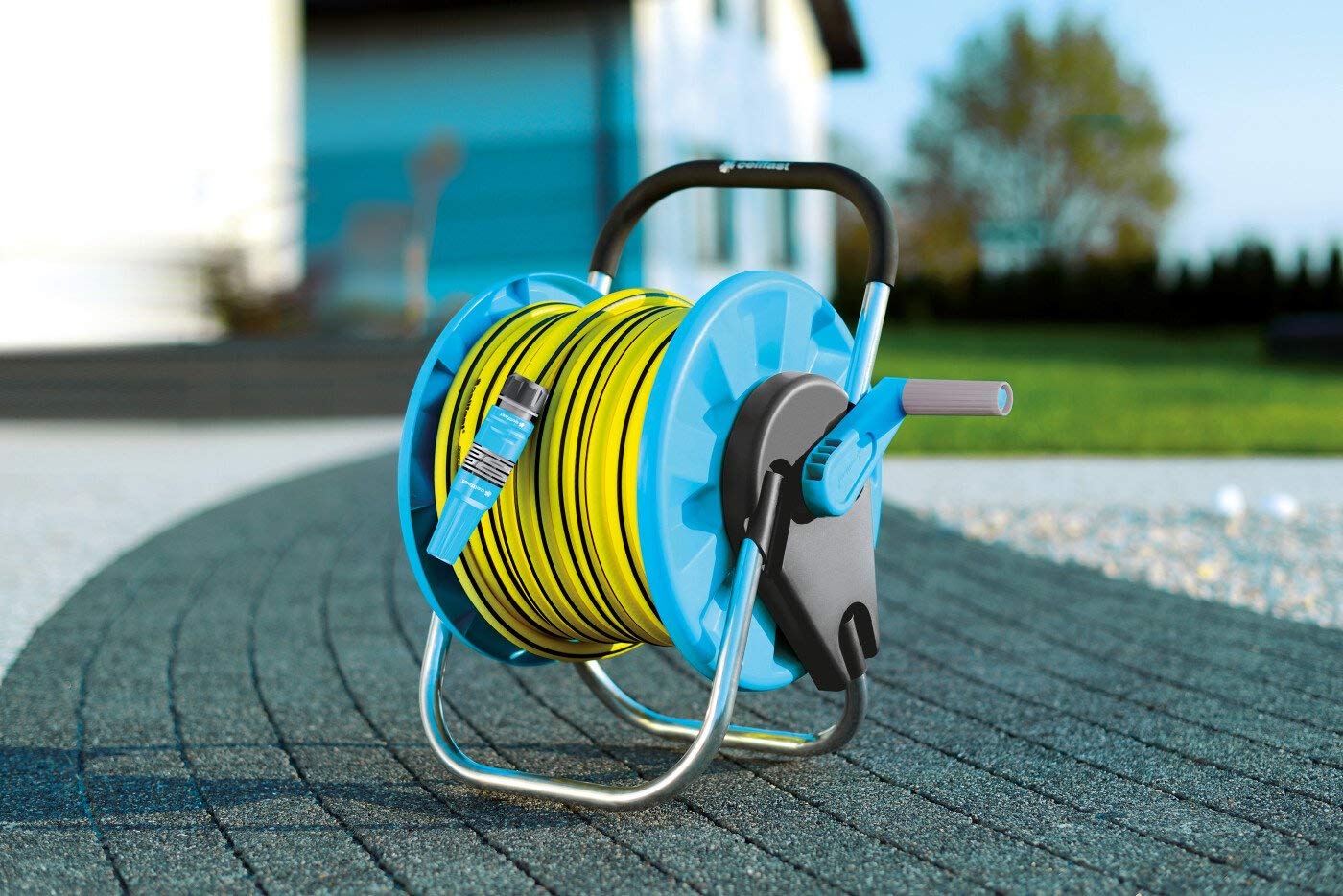 Cellfast Garden Hose Reel ALUPLUS 1/2" 45m, Aluminium Construction, Light, Convenient Transport and Storage of The Hose, Prevents Twisting, 55-150