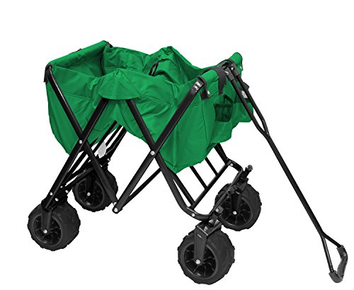 Creative Outdoor Wagon for Kids Push Pull Collapsible Stroller All-Terrain Folding Cart, Supports Upto 150lbs Weight Capacity | with Divider | Beach Park Garden & Tailgate | Green