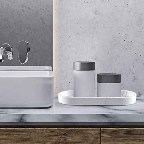 Sanbege Bathroom Vanity Tray Oval, Toilet Tank Top Tray Non Slip, Resin Storage Dish for Soaps, Candles, Cosmetics, Perfume, Jewelry Organizer (Marble White)