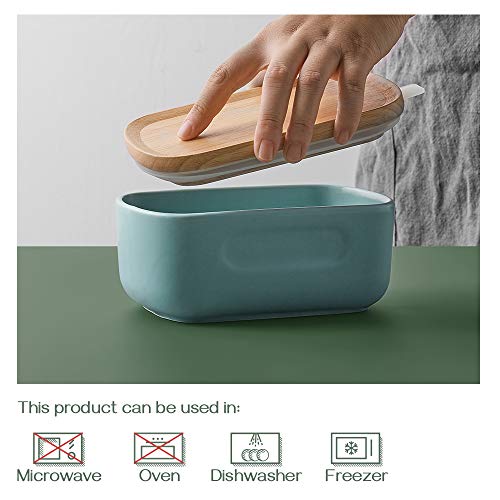 Dowan Large Butter Dish with Handle on Lid Up to 2 Sticks of Butter, Farmhouse Butter Dish with Lid, Ceramic Butter Container for East West Coast Butter, Microwave and Freezer Safe, Turquoise