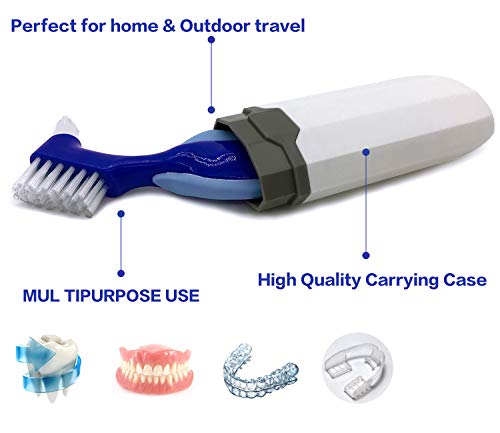 Denture Case,Denture Cups Bath, Toothbrush with hard denture, Dentures Container with Basket Denture Holder for Travel,Mouth Guard Night Gum Retainer Container (Purple)