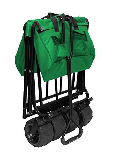 Creative Outdoor Wagon for Kids Push Pull Collapsible Stroller All-Terrain Folding Cart, Supports Upto 150lbs Weight Capacity | with Divider | Beach Park Garden & Tailgate | Green