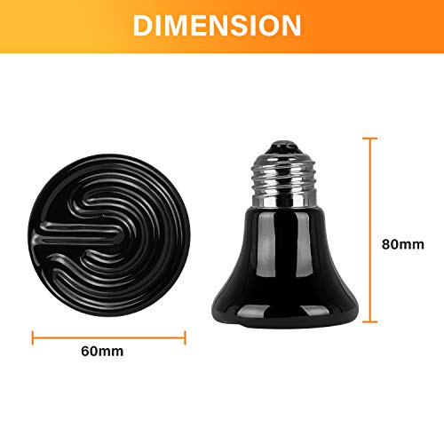 Simple Deluxe 50W 1-Pack Mini Ceramic Heat Emitter Reptile Heat Lamp Bulb No Light Emitting Brooder Coop Heater for Amphibian Pet & Incubating Chicken, Black