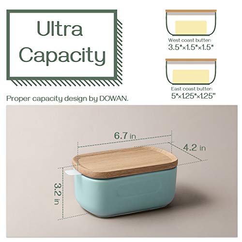 Dowan Large Butter Dish with Handle on Lid Up to 2 Sticks of Butter, Farmhouse Butter Dish with Lid, Ceramic Butter Container for East West Coast Butter, Microwave and Freezer Safe, Turquoise