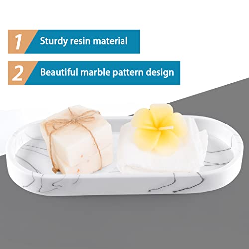 Sanbege Bathroom Vanity Tray Oval, Toilet Tank Top Tray Non Slip, Resin Storage Dish for Soaps, Candles, Cosmetics, Perfume, Jewelry Organizer (Marble White)